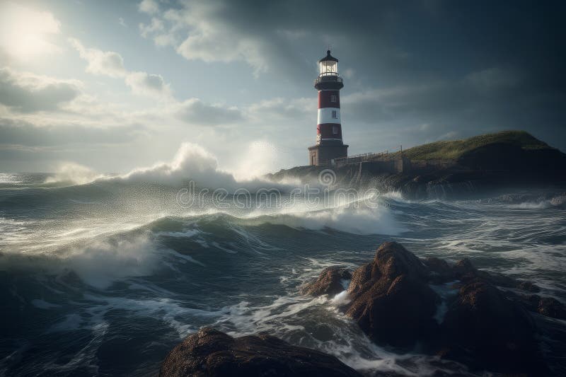 Sea Lighthouse Photo. Generate Ai Stock Illustration - Illustration of ...