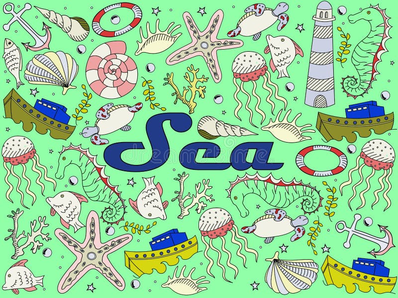 Sea Line Art Design Vector Illustration Stock Vector - Illustration of ...