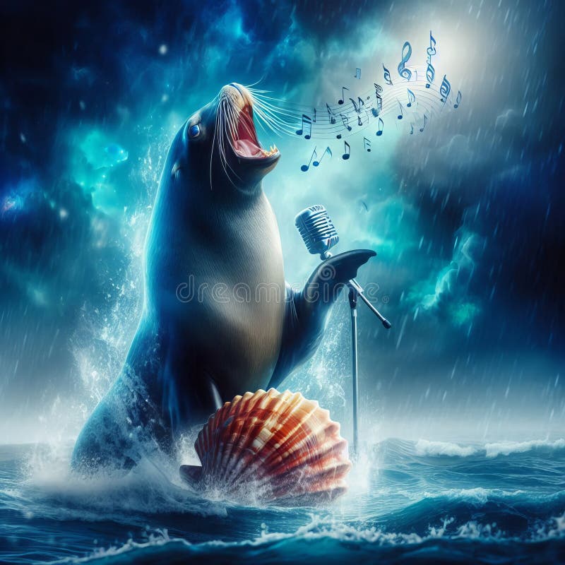 Sea Lion Singing Opera with a Holographic Shell a Holographic Se Stock ...