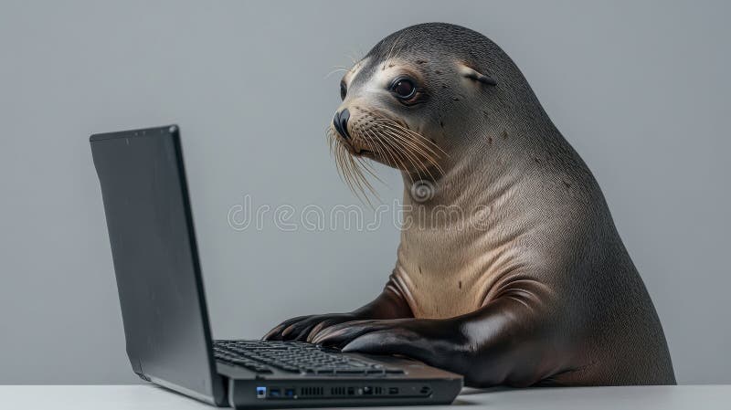 Sea Lion Typing on a Computer in a Creative Setting Stock Illustration ...