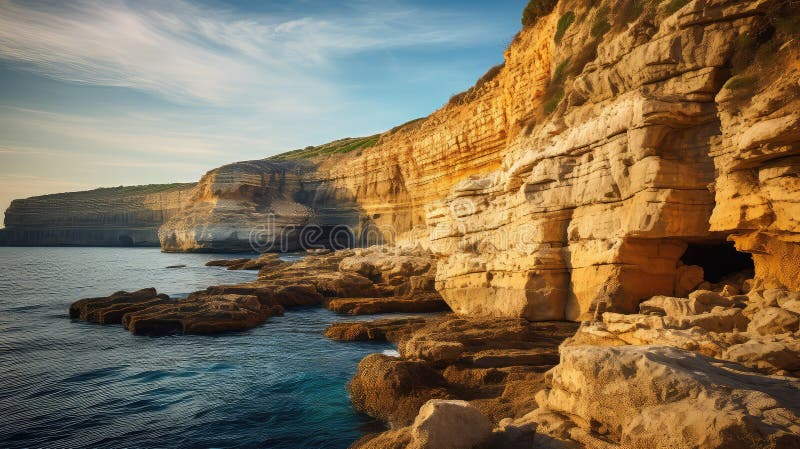Sea Maltese Cliffs Dramatic Stock Photo - Image of natural, suncolorful ...