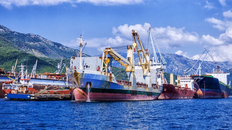Sea Merchant Ships in the Repair Dock Stock Photo - Image of ship, dock ...