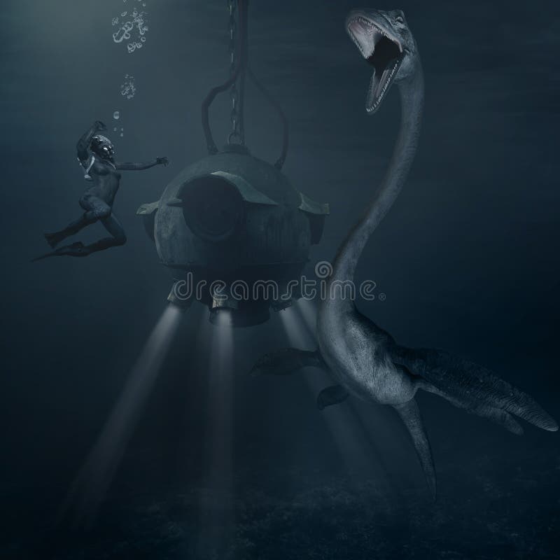 Divers And Sea Monsters Drawings