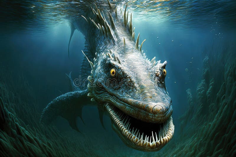 A Sea Monster Emerging from the Depths, Its Scaly Head and Long Neck ...