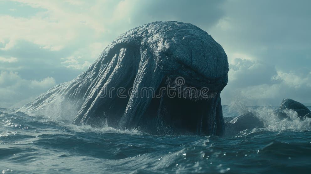 Sea Monster Emerging from the Ocean. Epic Creature with Sharp Teeth in ...