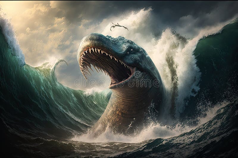 A Sea Monster Emerging from the Ocean, Its Massive Body Creating a Huge ...
