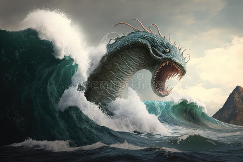 A Sea Monster Emerging from the Ocean, Its Massive Body Creating a Huge ...