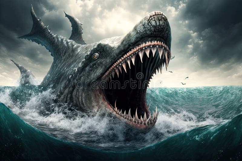 A Sea Monster Emerging from the Ocean, Its Mouth Filled with Razor ...