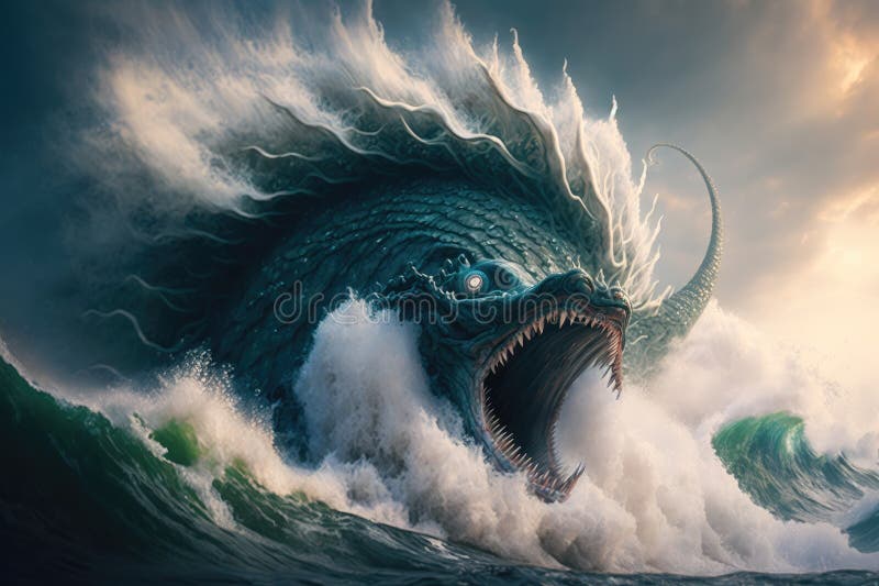 A Sea Monster Emerging from the Ocean Waves, Its Massive Body Creating ...