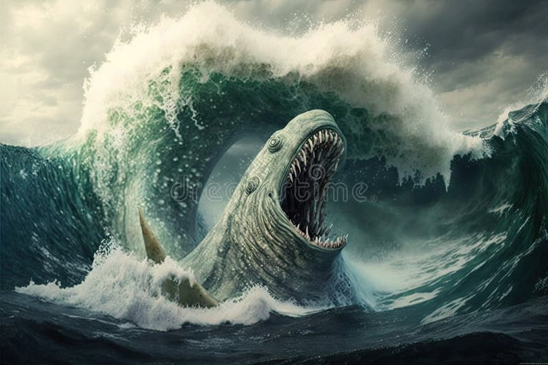 A Sea Monster Emerging from the Water, Its Massive Body Creating a Huge ...