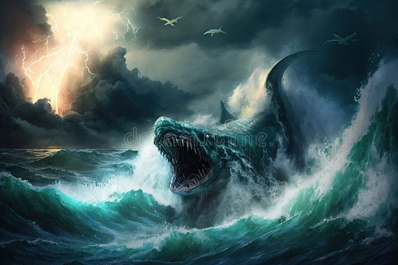 A Sea Monster Rising from the Depths, Its Scaly Skin Glistening in the ...