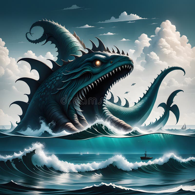 Sea Monsters, AI-generatet stock illustration. Illustration of travel ...
