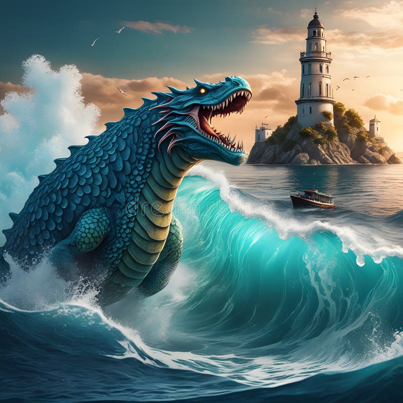 Sea Monsters, AI-generatet stock illustration. Illustration of ship ...