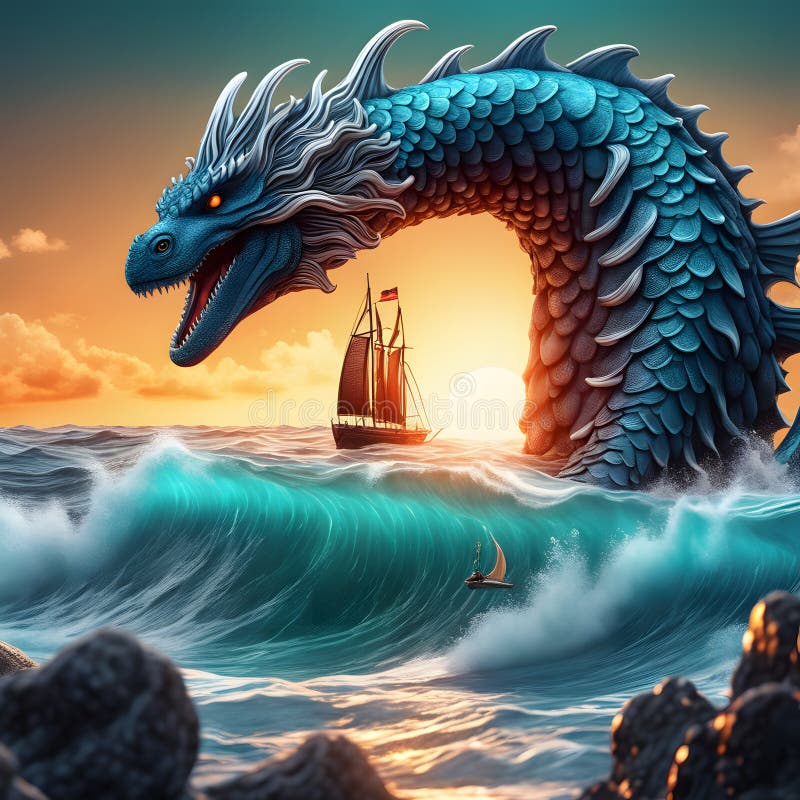 Sea Monsters, AI-generatet stock illustration. Illustration of great ...