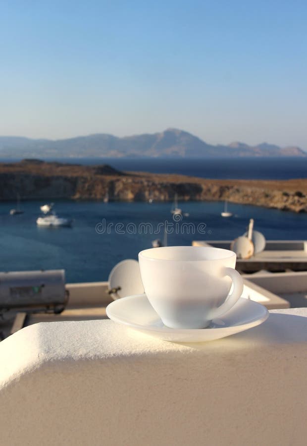 Sea and Morning Cup of Coffee, Lindos, Greece Stock Image - Image of ...