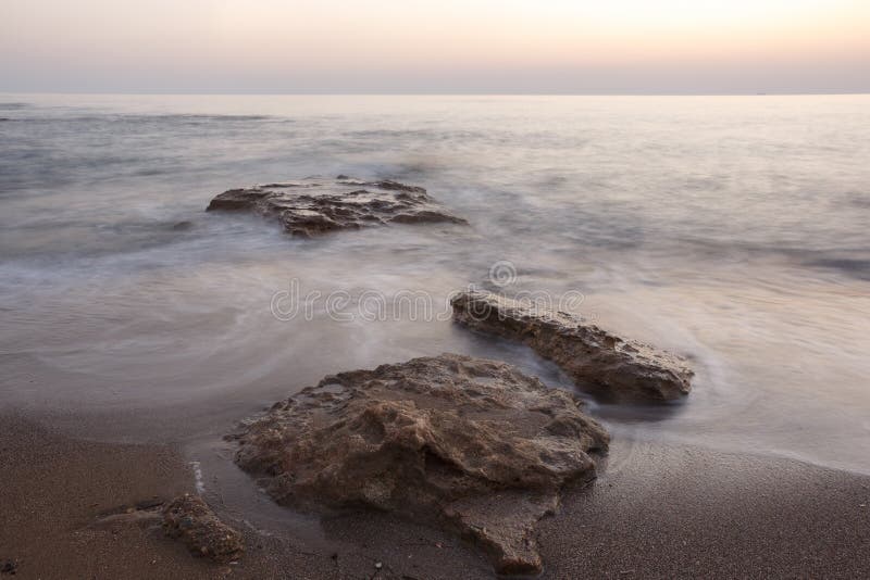 The Sea in the Morning Mist. Sandy Stone Shore Stock Photo - Image of ...