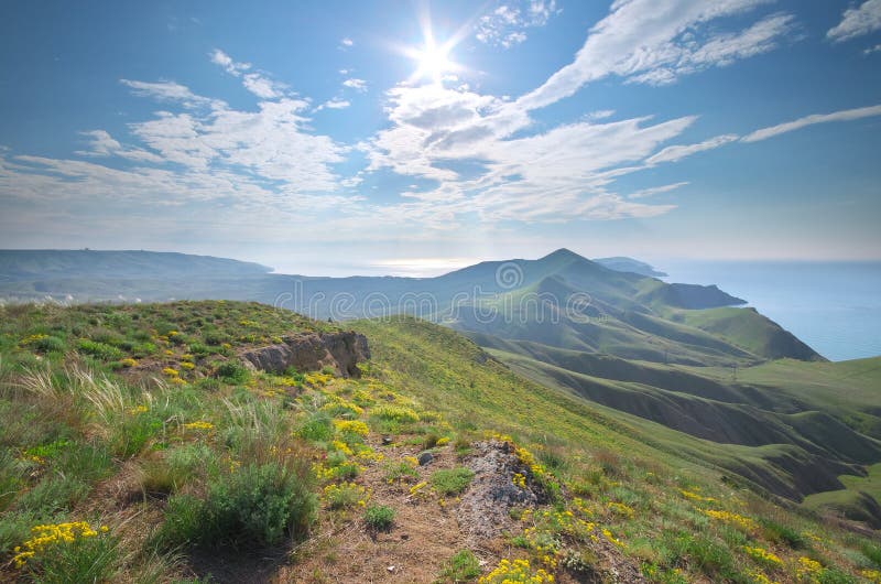 Sea and Mountains Spring Bay Stock Image - Image of water, scenic ...