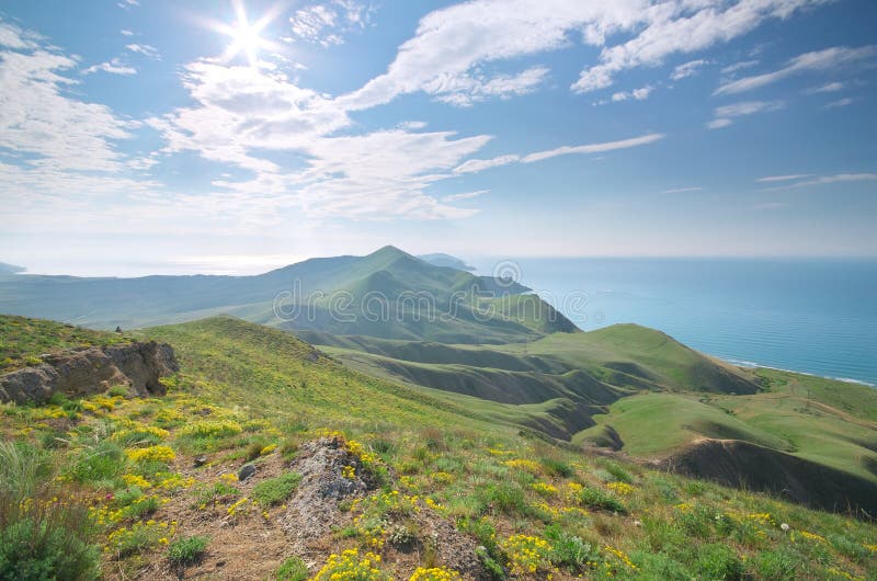 Sea and Mountains Spring Bay Stock Photo - Image of blue, ocean: 370514502