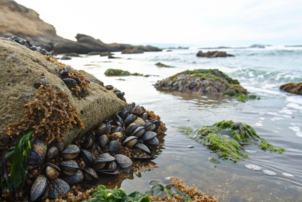 Sea Mussels on Shore stock illustration. Illustration of marine - 357341078