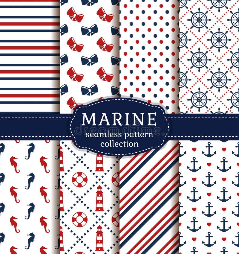 Sea and Nautical Patterns Set. Stock Vector - Illustration of design ...
