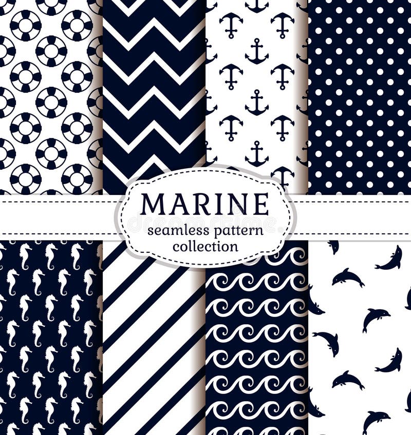 Sea and Nautical Patterns Set. Stock Vector - Illustration of collection, maritime: 55477327