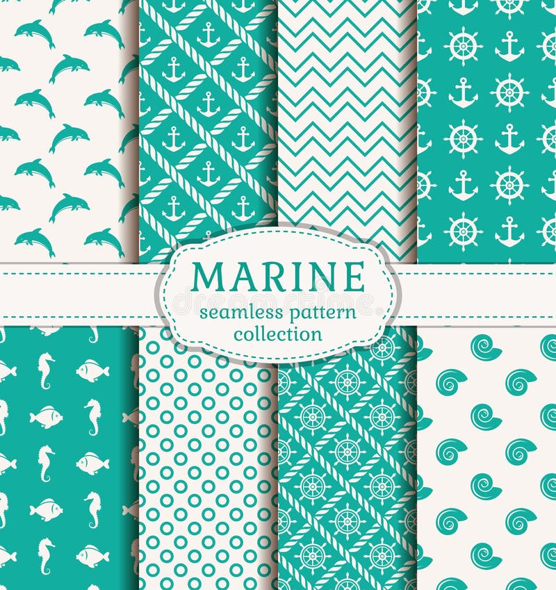 Set of 8 Seamless Nautical Patterns Stock Vector - Illustration of geometric, seamless: 53993248