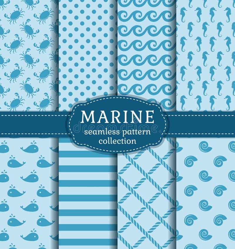 Sea and Nautical Seamless Patterns Set. Stock Vector - Illustration of ...