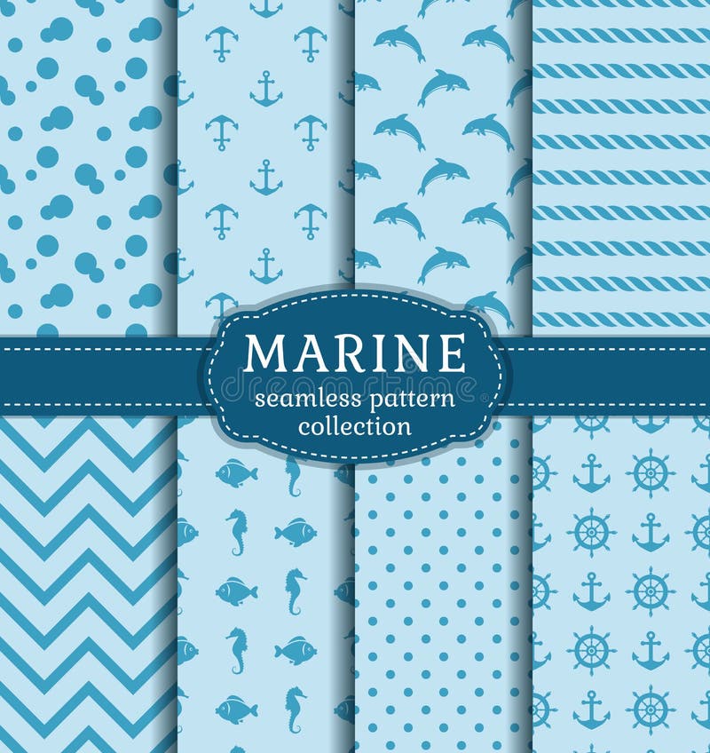 Sea and Nautical Seamless Patterns Set. Stock Vector - Illustration of ...