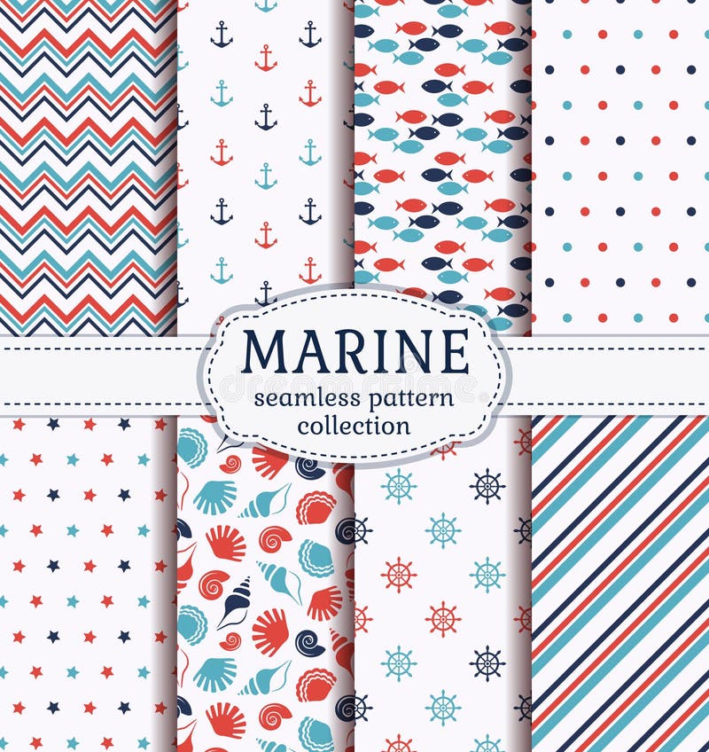 Sea and Nautical Patterns Set. Stock Vector - Illustration of diagonal ...