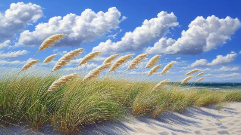 Sea Oats Swaying in the Coastal Wind Under a Blue Sky Stock ...