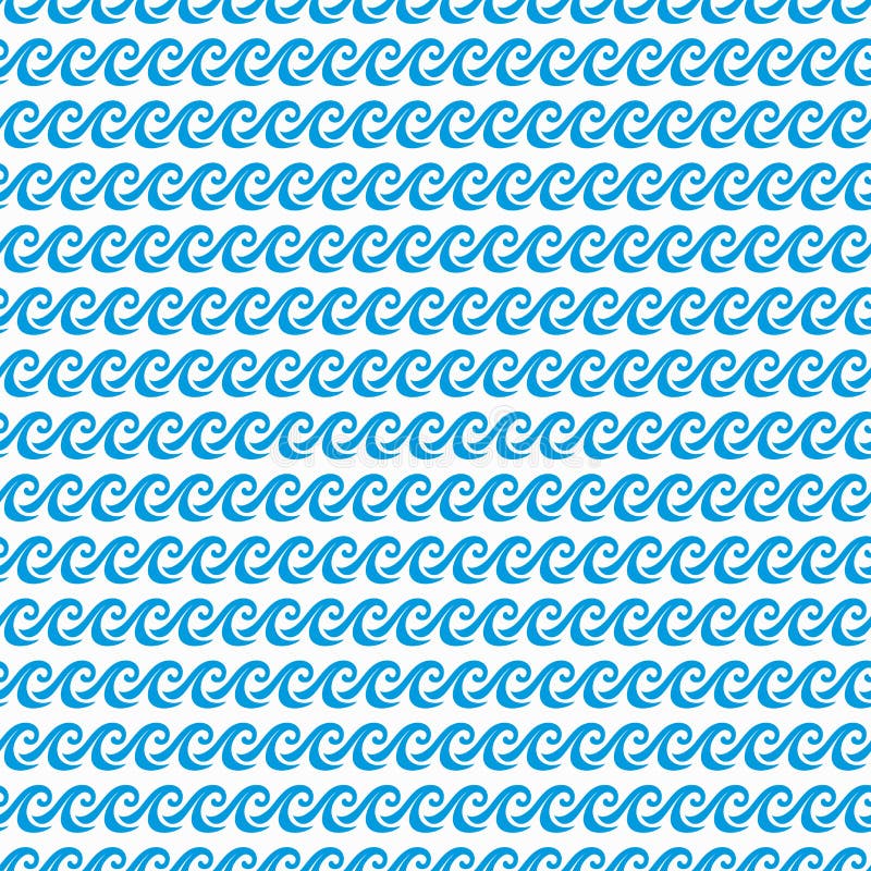 Sea and Ocean Curly Blue Waves Seamless Pattern Stock Illustration ...