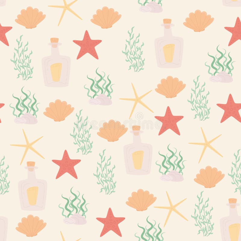 Sea or Ocean Life Vector Seamless Pattern Stock Vector - Illustration ...