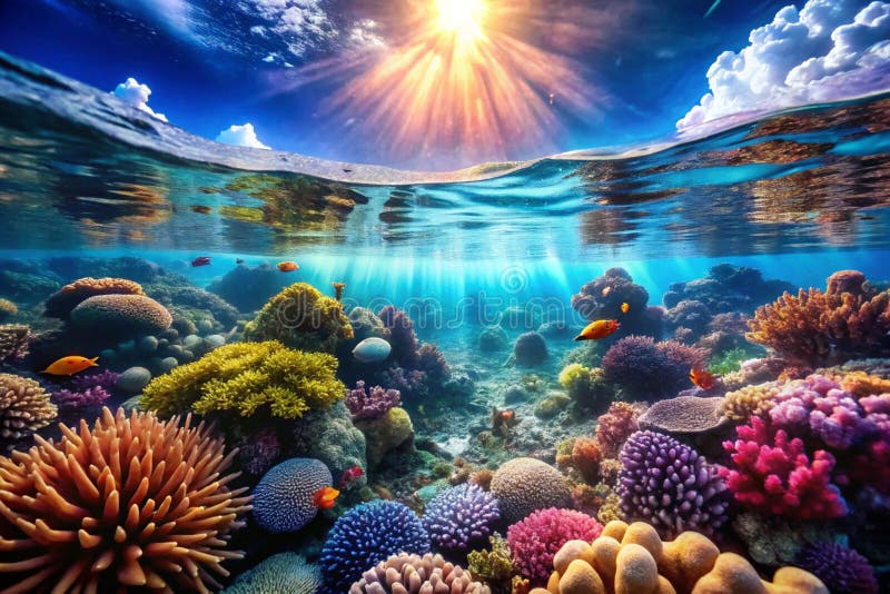 Sea or Ocean Seabed with Coral Reef Stock Illustration - Illustration ...