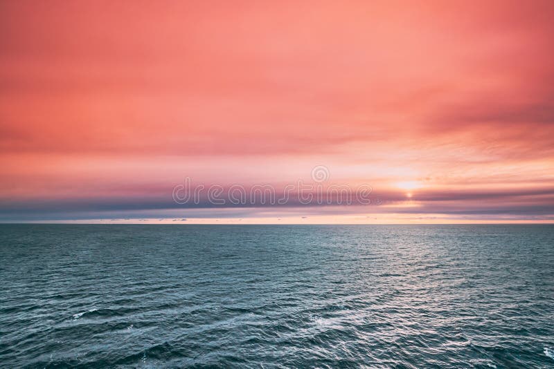 Sea Ocean Surface at Sunset Sunrise. Sunny Dawn Sky. Stock Image ...