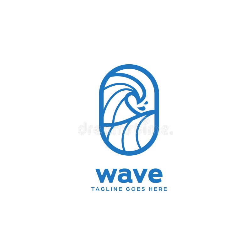 Sea Ocean Wave Logo Icon Badge Template in Monoline Line Style Stock ...