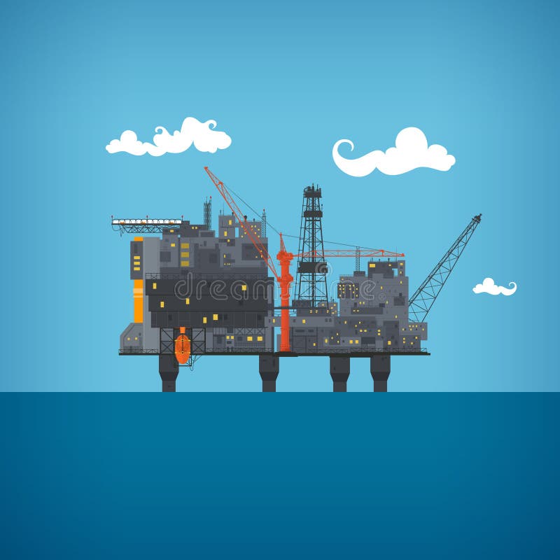 Sea Oil Platform, Vector Illustration Stock Vector - Illustration of ...