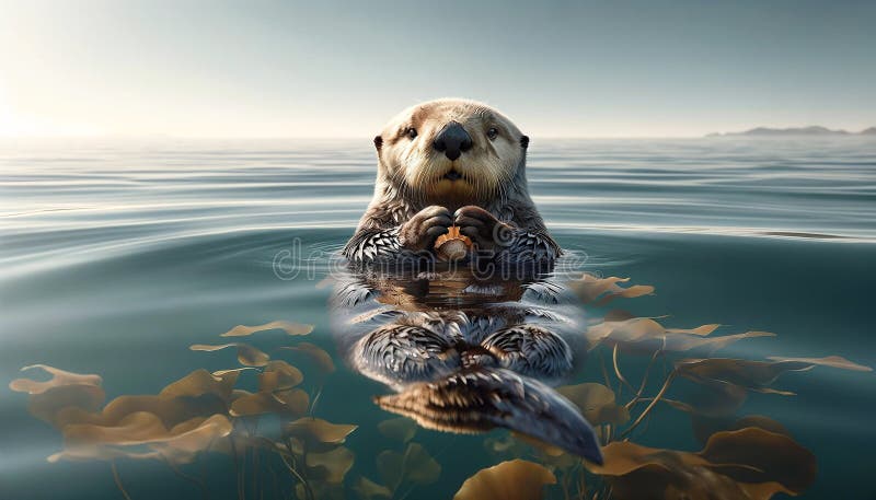 Sea Otter Floating on Its Back in the Ocean, Capturing the Essence of ...