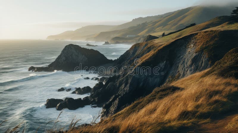 Sea Overlook Windswept Coastal Bluff Stock Illustration - Illustration ...