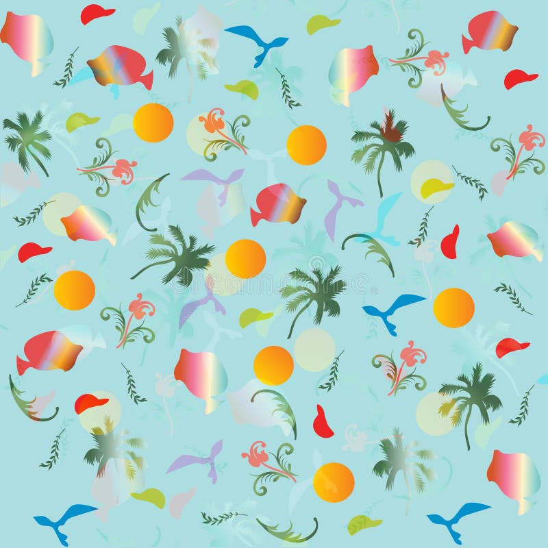 Sea, Palm , Holiday, Pattern, Sun Stock Illustration - Illustration of ...