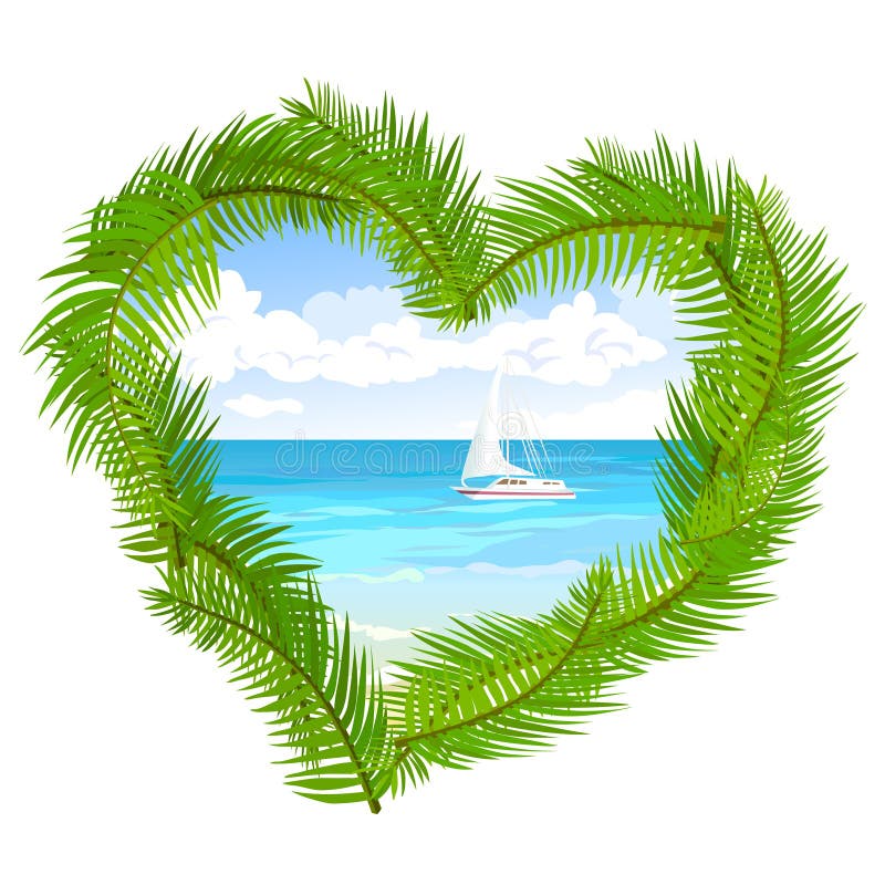 Sea, Palm Trees in the Shape of Heart Stock Vector - Illustration of ...