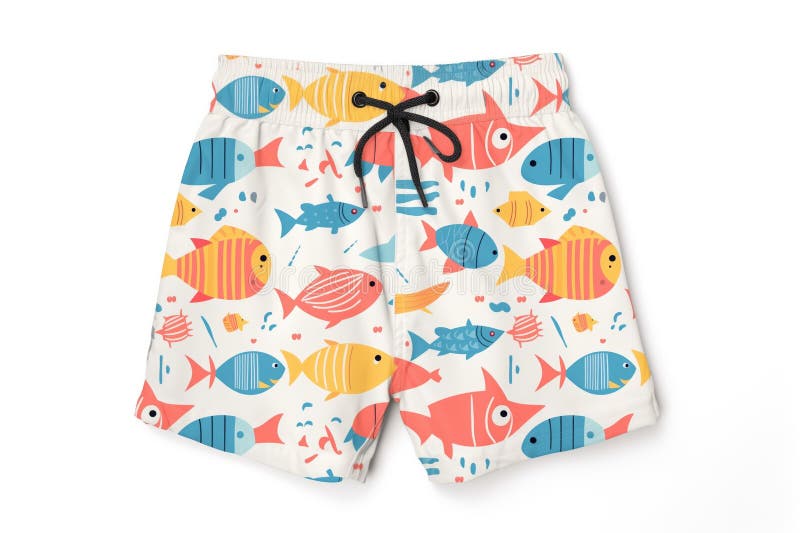 Sea Pattern Kids Swim Shorts on a White Background Stock Illustration ...