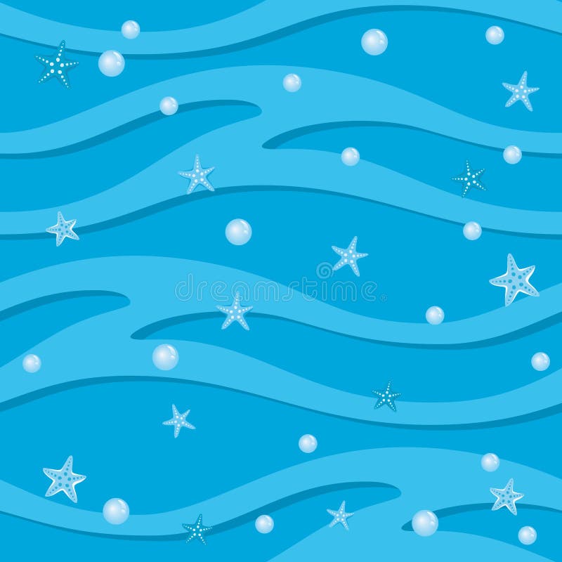 Sea Pattern with Waves, Stars and Bubbles Stock Illustration ...
