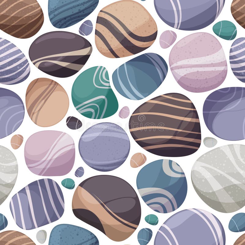 Sea Pebble Pattern. Flat and Smooth Rounded Stones Repeating Background ...