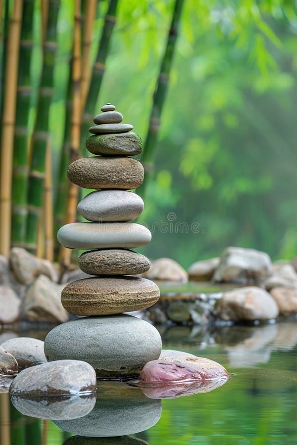 Sea Pebble Tower Close-up Water Bamboo Stock Image - Image of ...