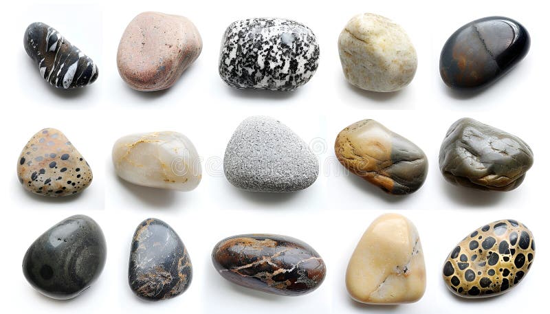 Sea Pebbles. Different Stones Isolated on White, Set Stock Image ...