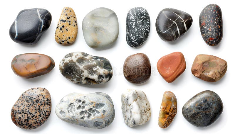 Sea Pebbles. Different Stones Isolated on White, Set Stock Photo ...