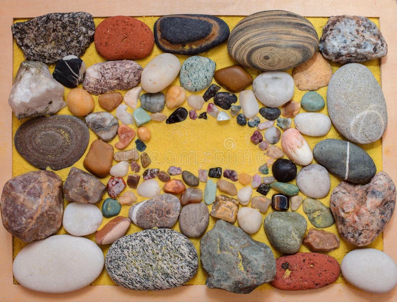 Sea Pebbles, Yellow Sand and Colorful Pebbles Stock Image - Image of ...