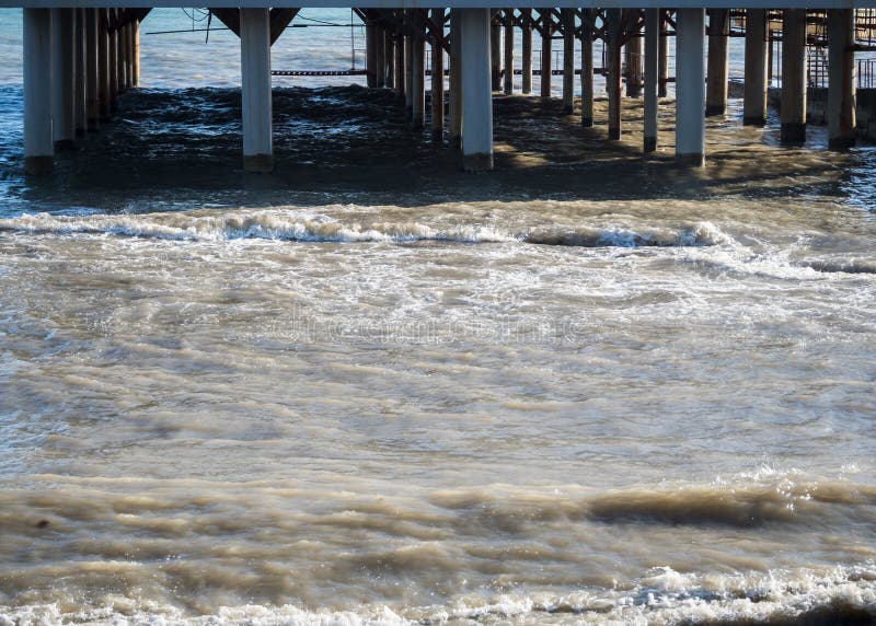 Sea Pier with Columns on the Beach Stock Image - Image of vacation ...