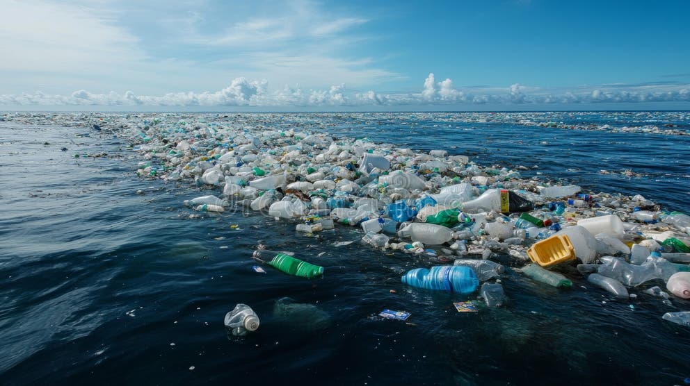 A Sea of Plastic Pollution: a Large Accumulation of Plastic Bottles ...