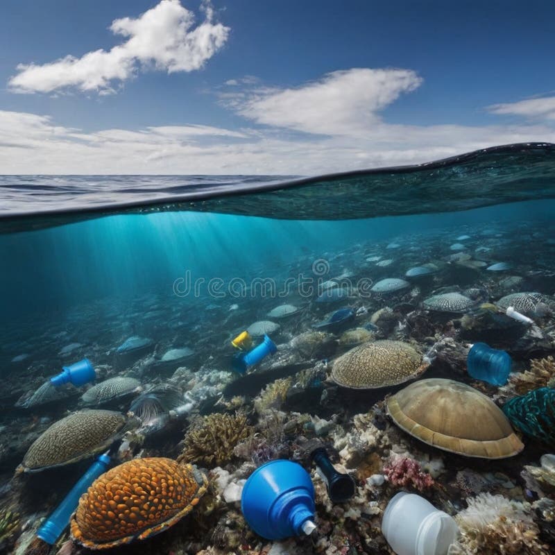 Sea pollution ecology . stock illustration. Illustration of reflection ...
